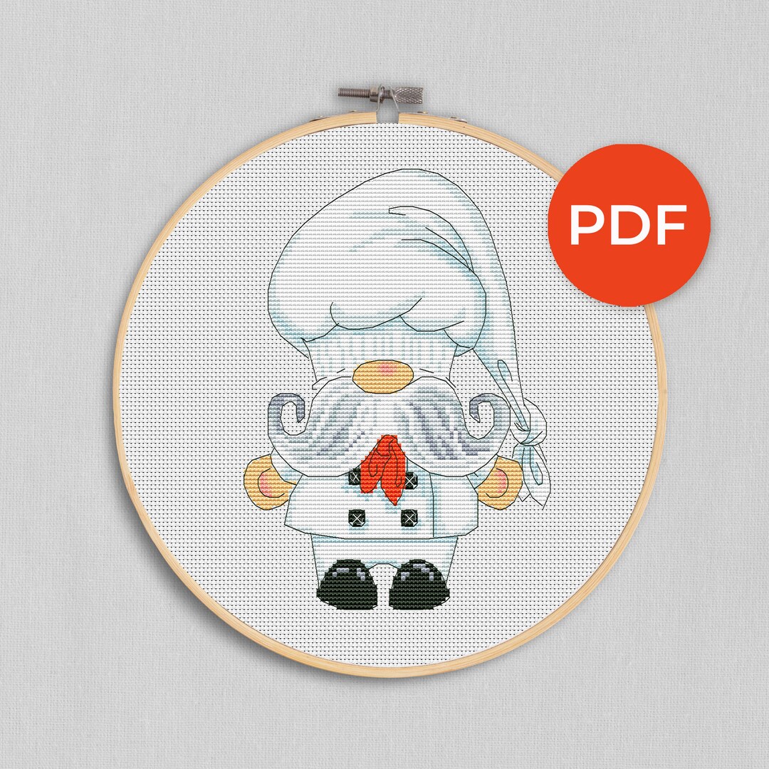 Chef, Cross Stitch, Kitchen Cross Stitch, Gnomes Cross Stitch, Modern ...