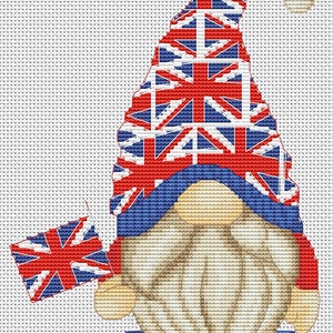 Union Jack, Cross Stitch Pattern, Gnome Cross Stitch, UK Cross Stitch ...