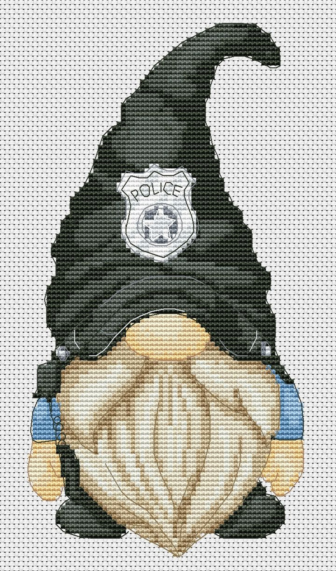 Policeman Cross Stitch Police Cross Stitch Gnomes Cross - Etsy