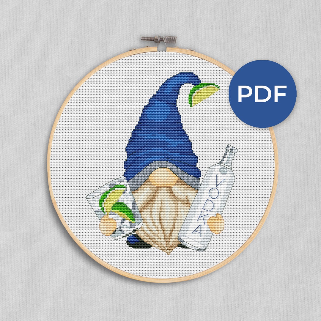 Gnome With Vodka, Cross Stitch, Gnome Cross Stitch, Gnomes Cross Stitch ...