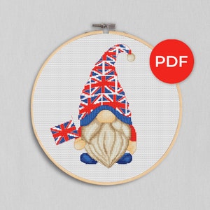 Union Jack, Cross Stitch Pattern, Gnome Cross Stitch, UK Cross Stitch ...