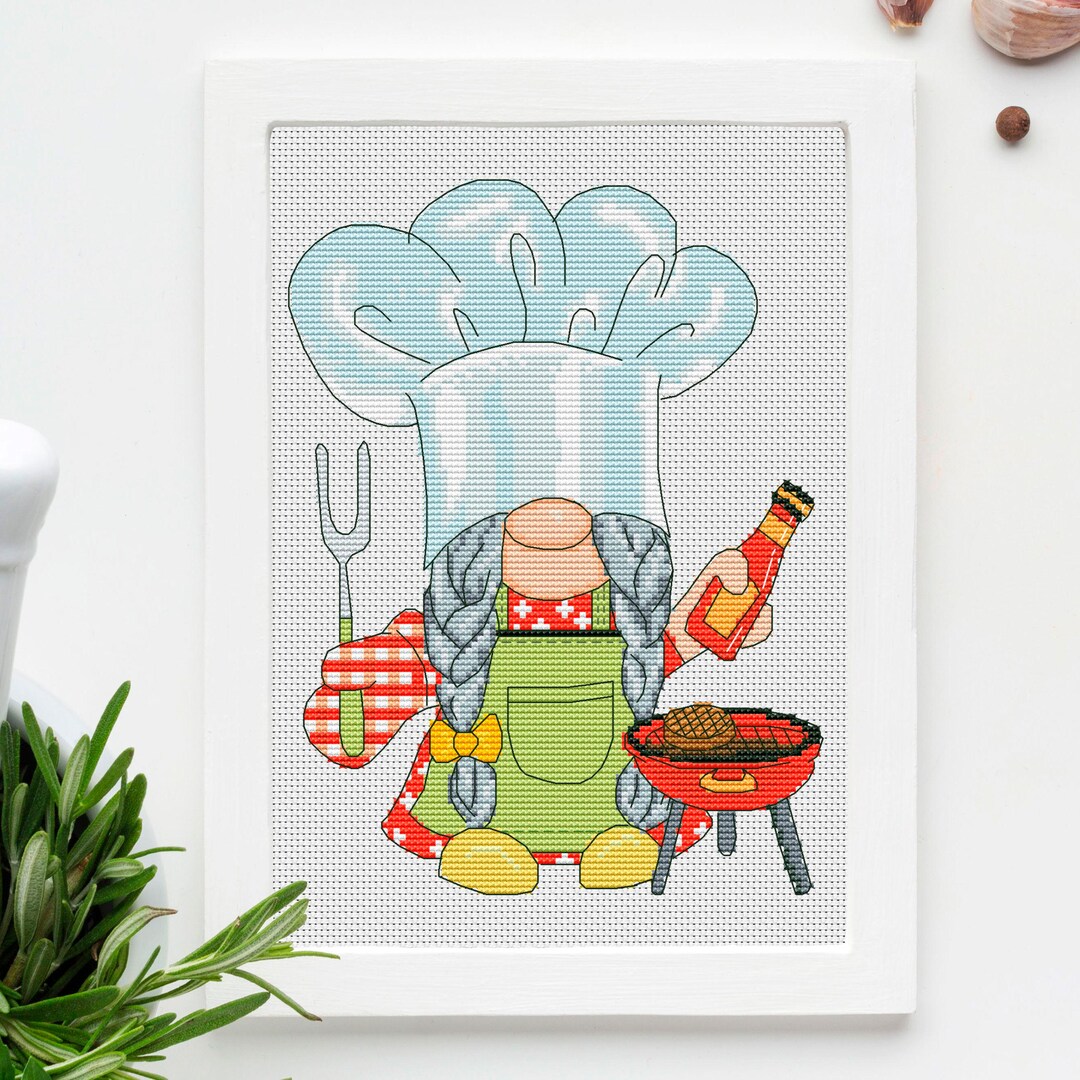 BBQ Gnome Female, Cross Stitch Pattern, Modern Cross Stitch - Etsy