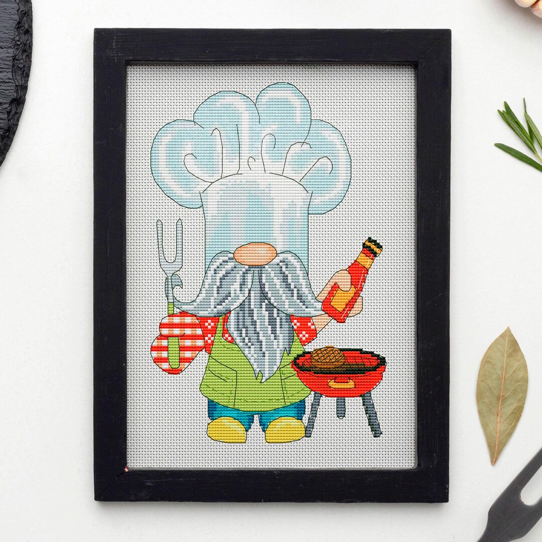 BBQ Gnome Cross Stitch Pattern: Modern Kitchen Decor (digital Download ...