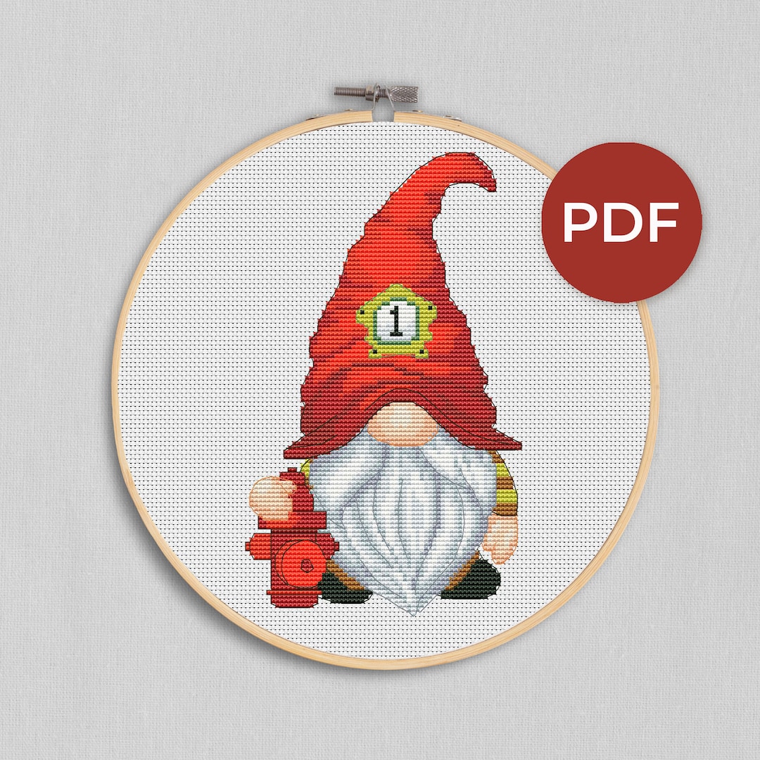 Firefighter, Cross Stitch Pattern, Cross Stitch, Fireman Gift, Gnomes ...