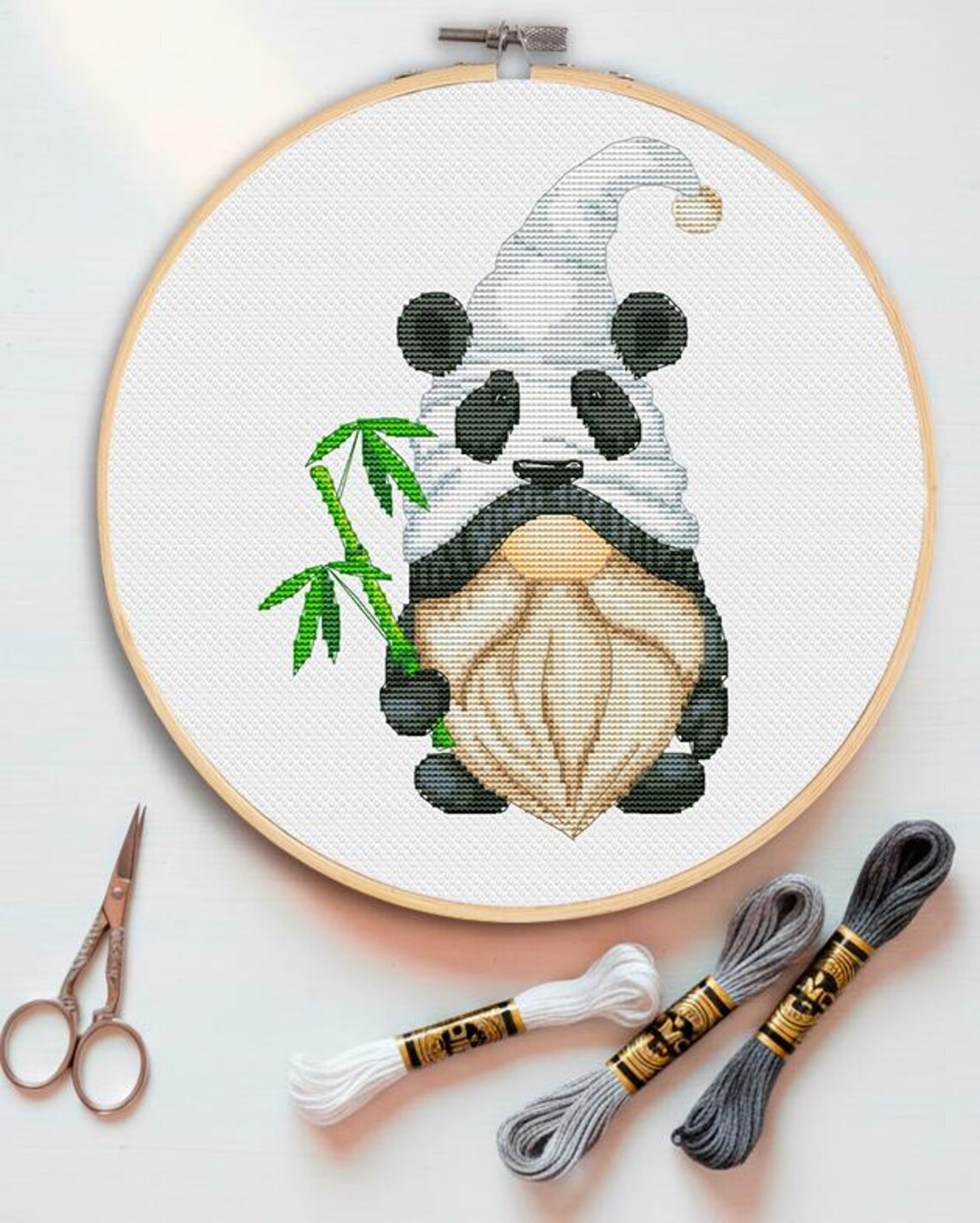 Panda Gnome Cross Stitch Pattern: Animal Embroidery (PDF Pattern) - Etsy
