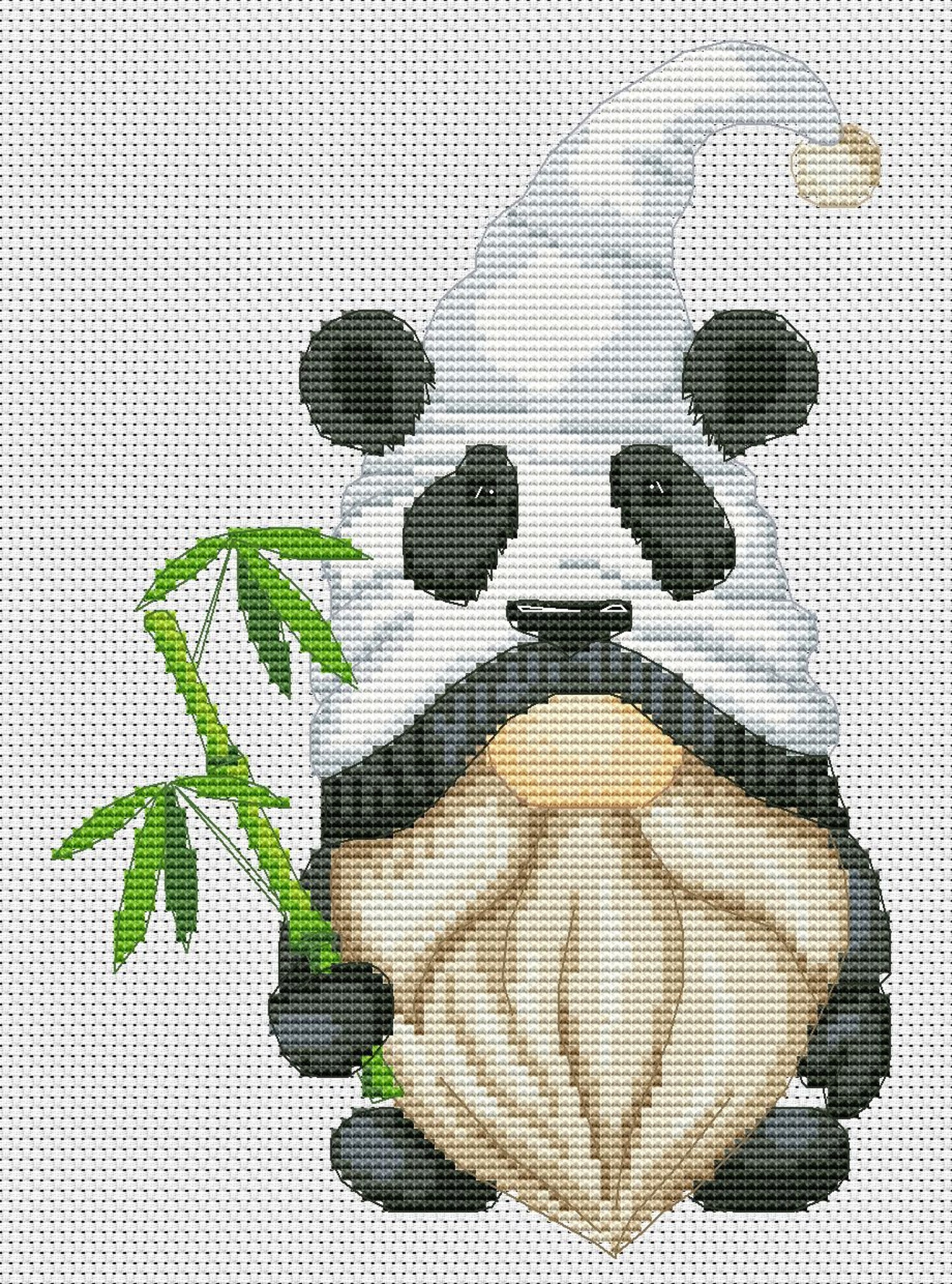 Panda Gnome Cross Stitch Pattern: Animal Embroidery (PDF Pattern) - Etsy