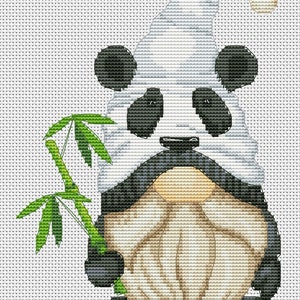 Panda Gnome Cross Stitch Pattern: Animal Embroidery (PDF Pattern) - Etsy