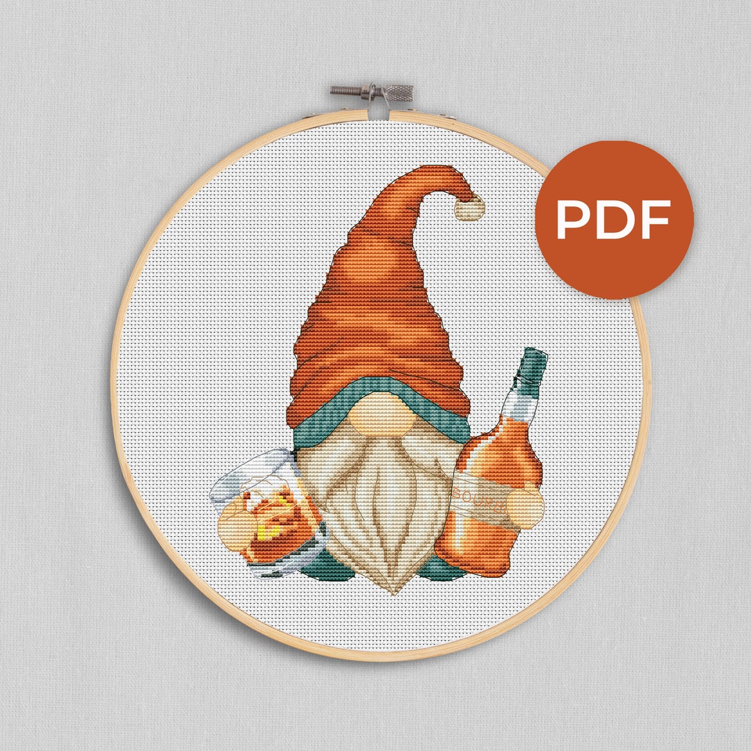 Bourbon Gnome , Cross Stitch Pattern, Gnomes Cross Stitch, Modern Cross ...