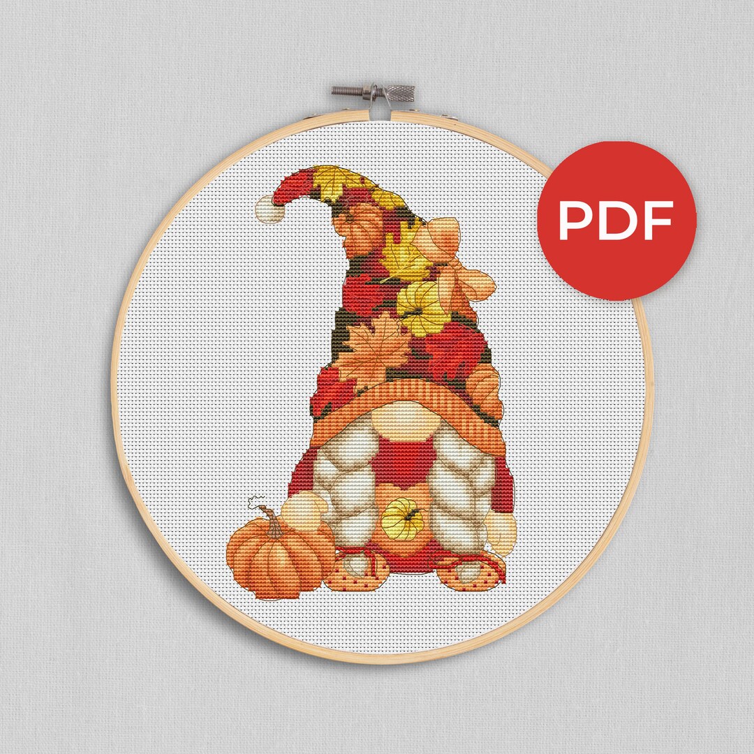 Autumn Female, Cross Stitch Pattern, Pumpkins Cross Stitch, Gnomes ...
