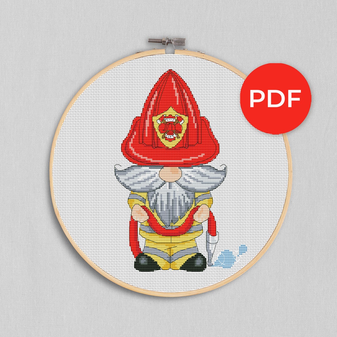 Firefighter, Cross Stitch Pattern, Cross Stitch, Fireman Gift, Gnomes ...