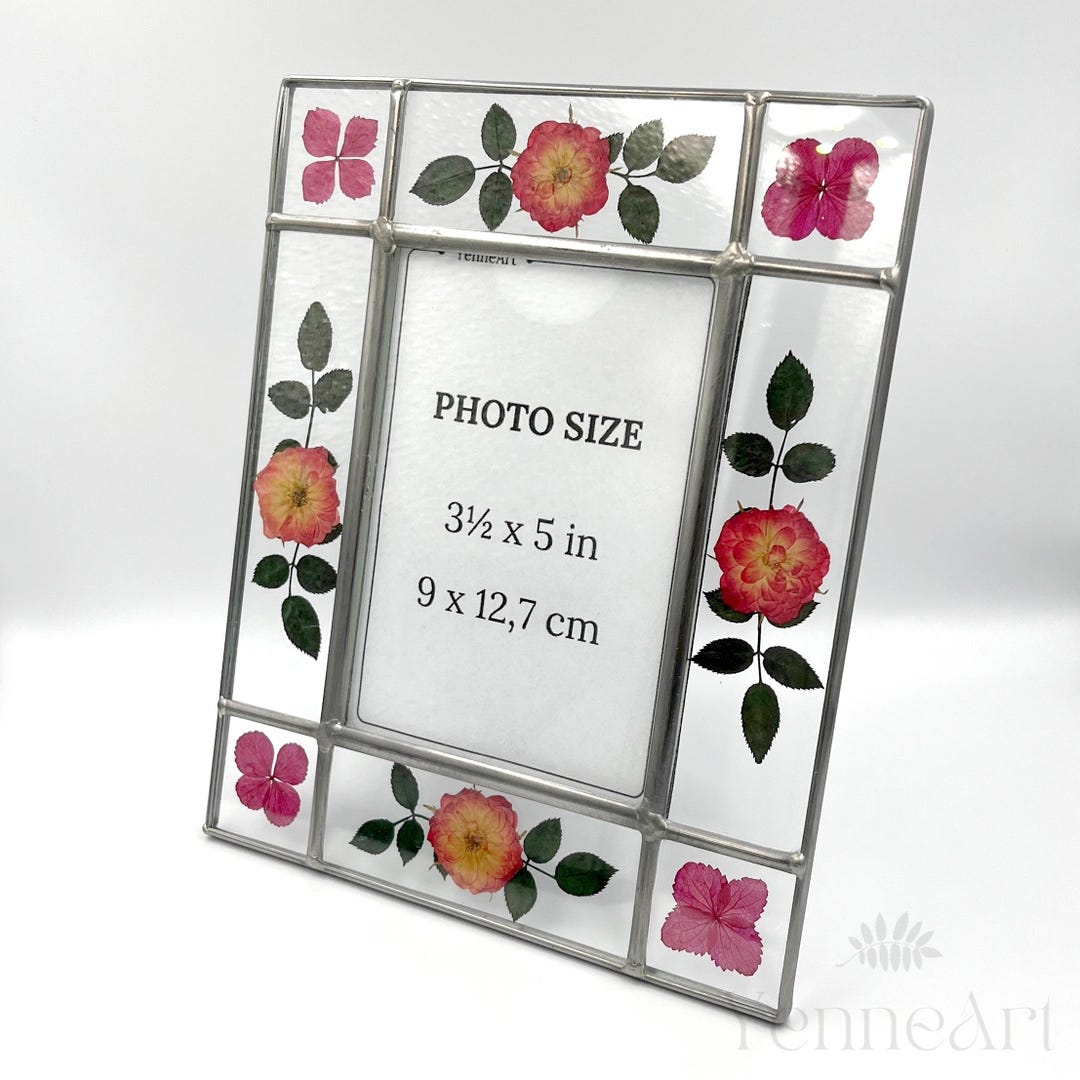 Roses and Hydrangeas Photo Frame, Stained Glass, Girl Room Decoration ...