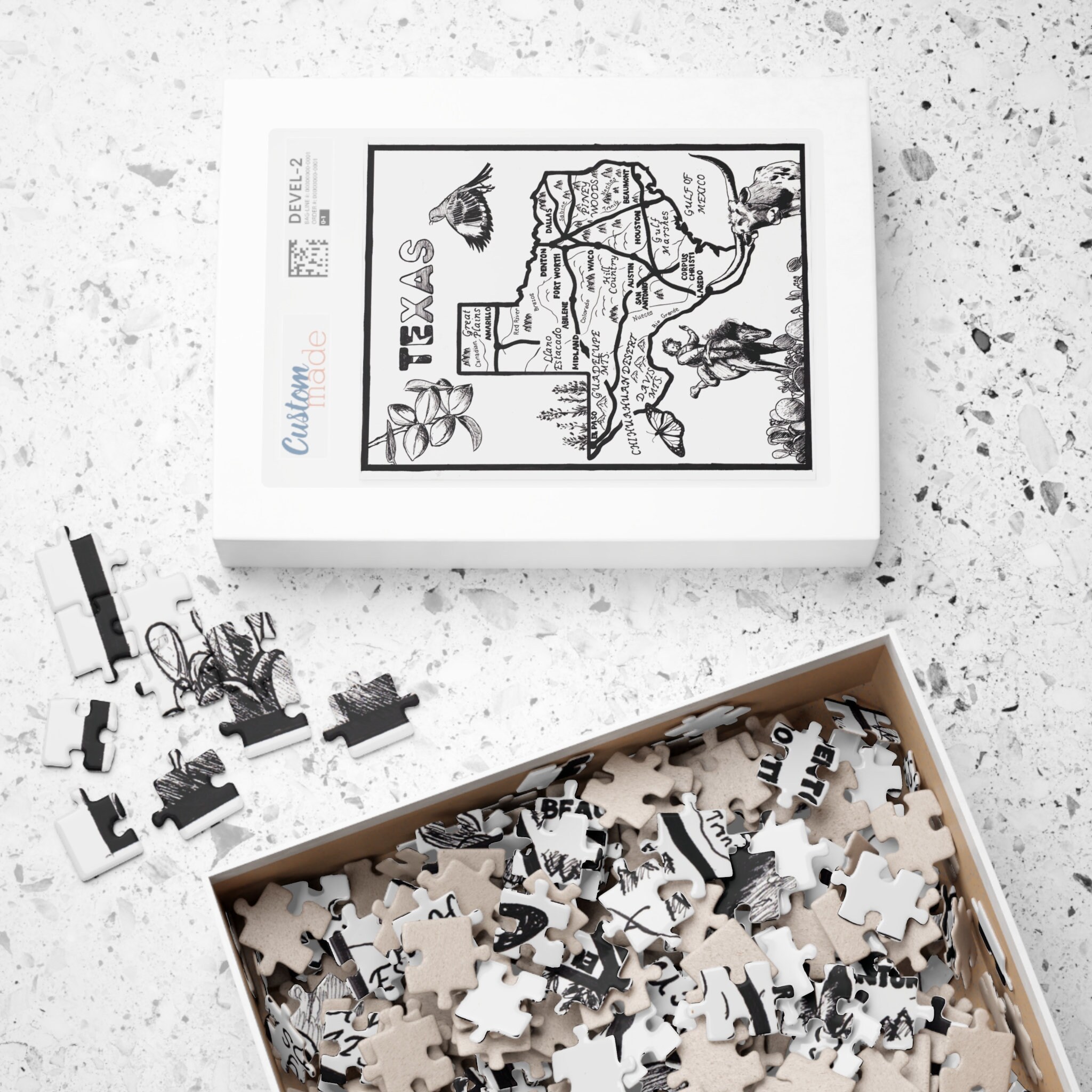 TEXAS PUZZLE State Symbol Map of Hand-drawn Artwork Jigsaw - Etsy