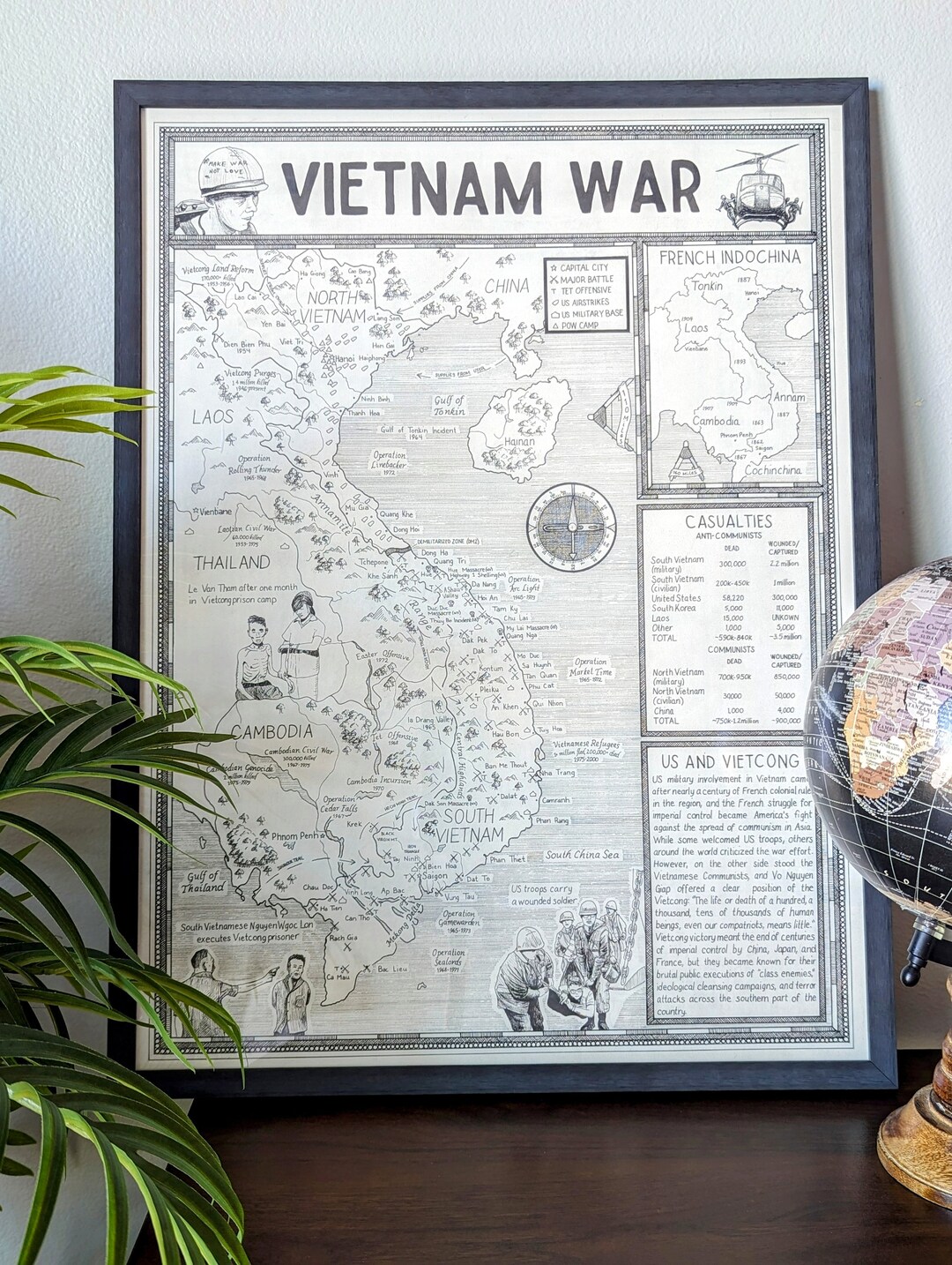 Hand Drawn Map of the Vietnam War - Etsy