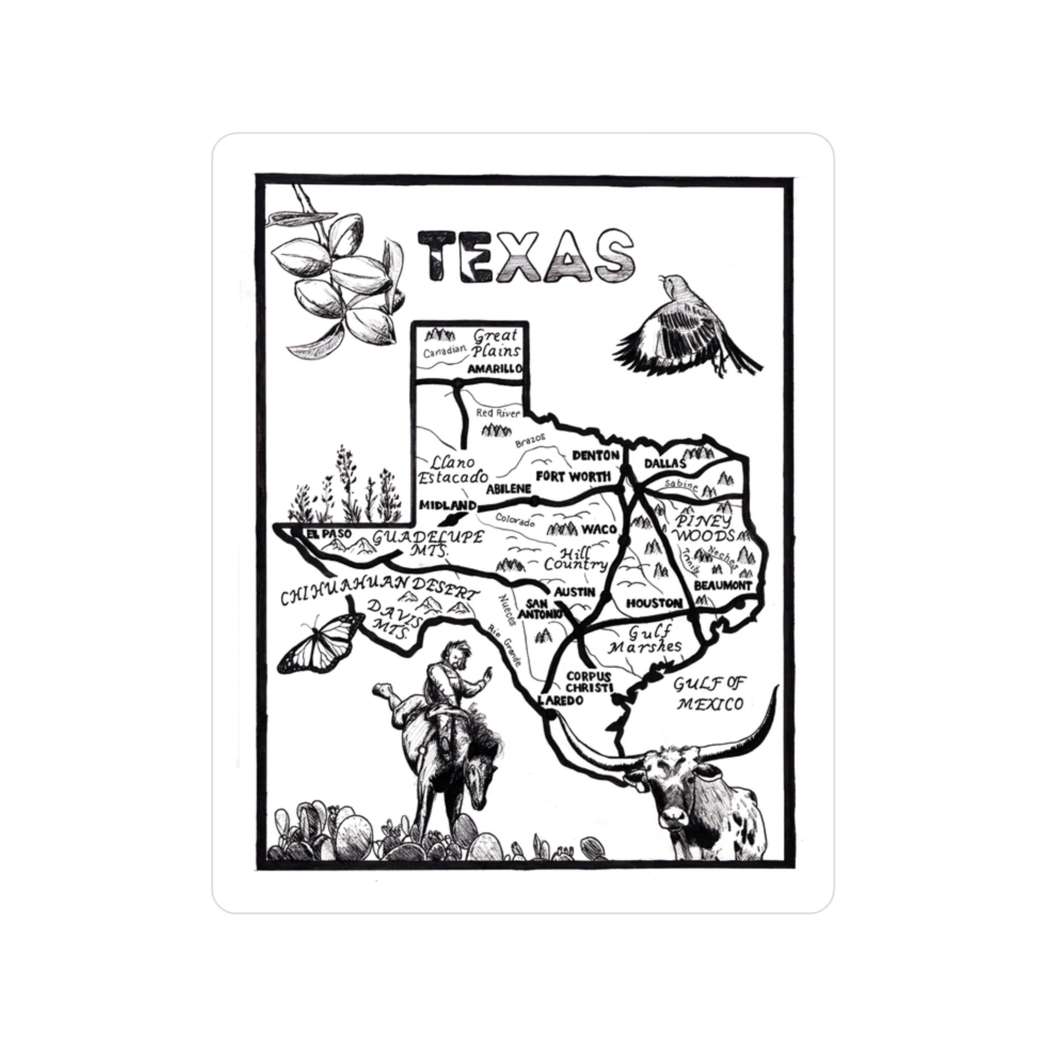 TEXAS State Sticker Decal Texas Vinyl Stickers Texas Art Sticker Laptop ...