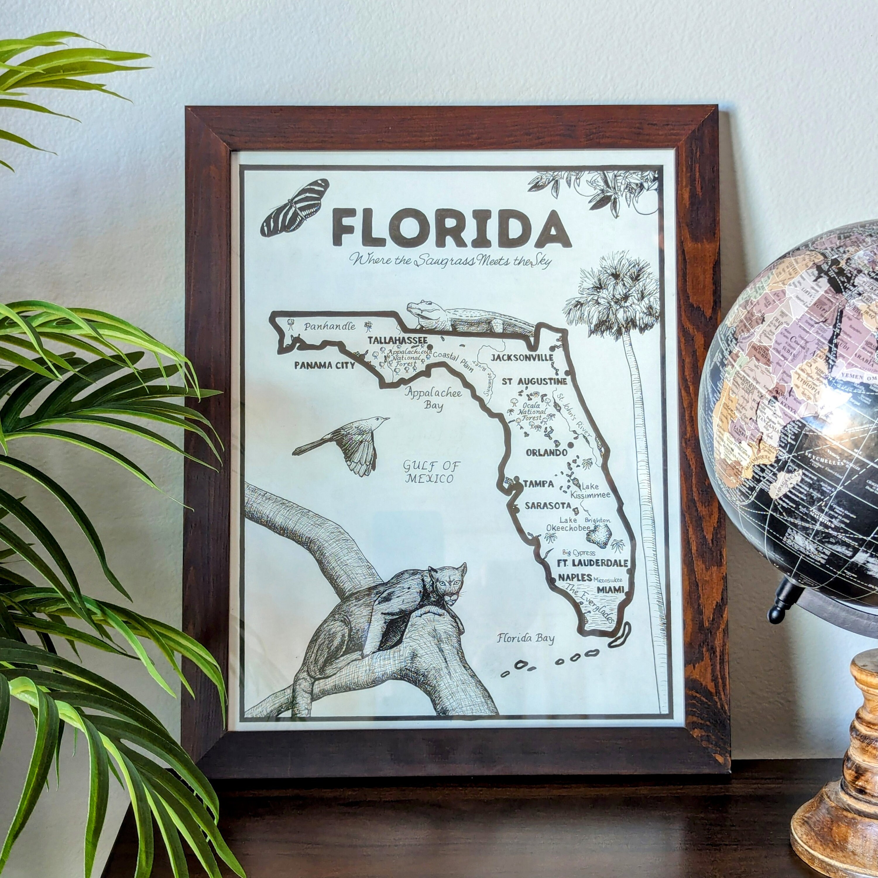Florida Hand Drawn Map | Fine Art Print of Hand-drawn Map | Unique Wall ...