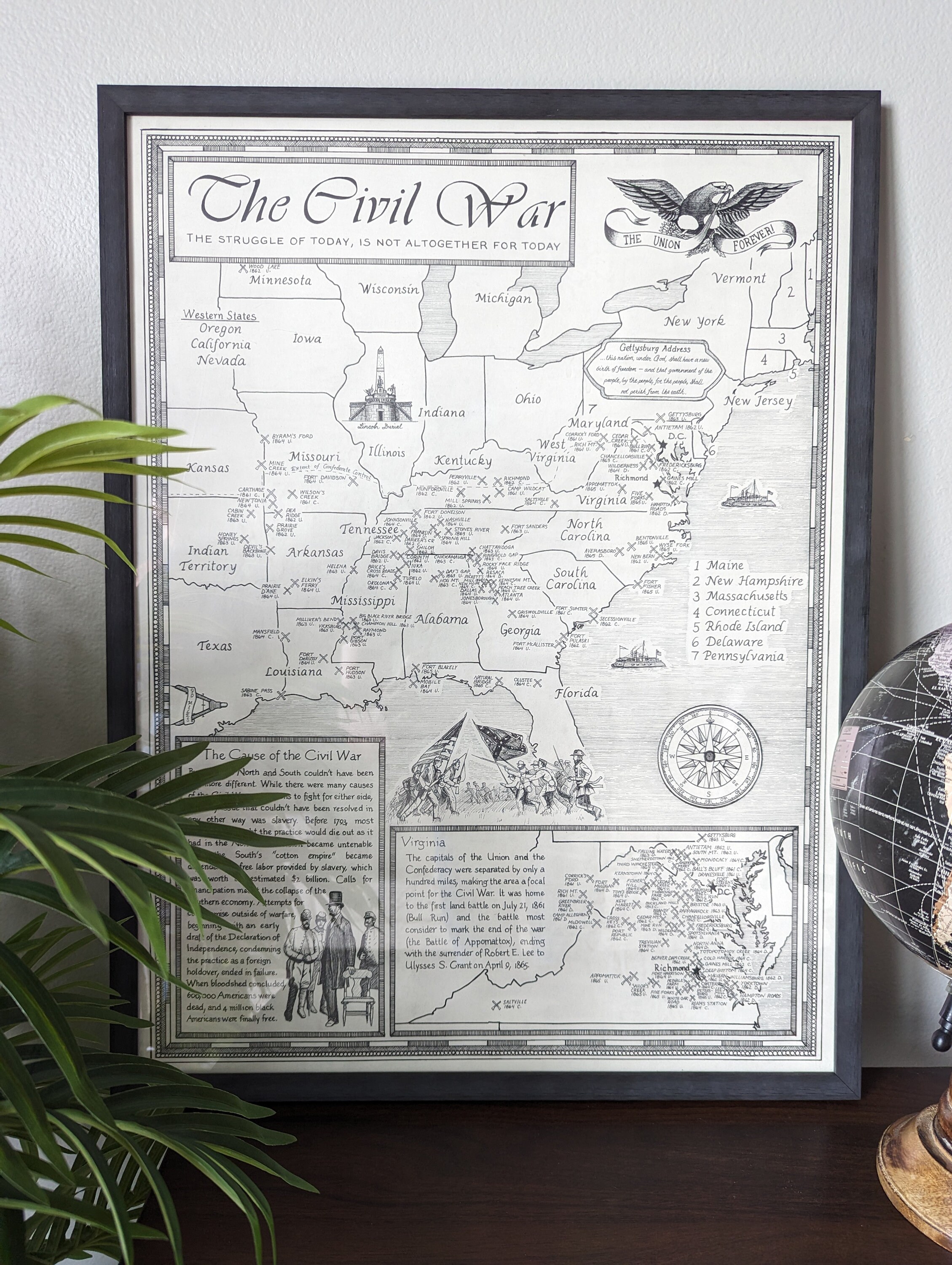 American Civil War Hand Drawn Map - Fine Art Print of Hand Drawn Map ...