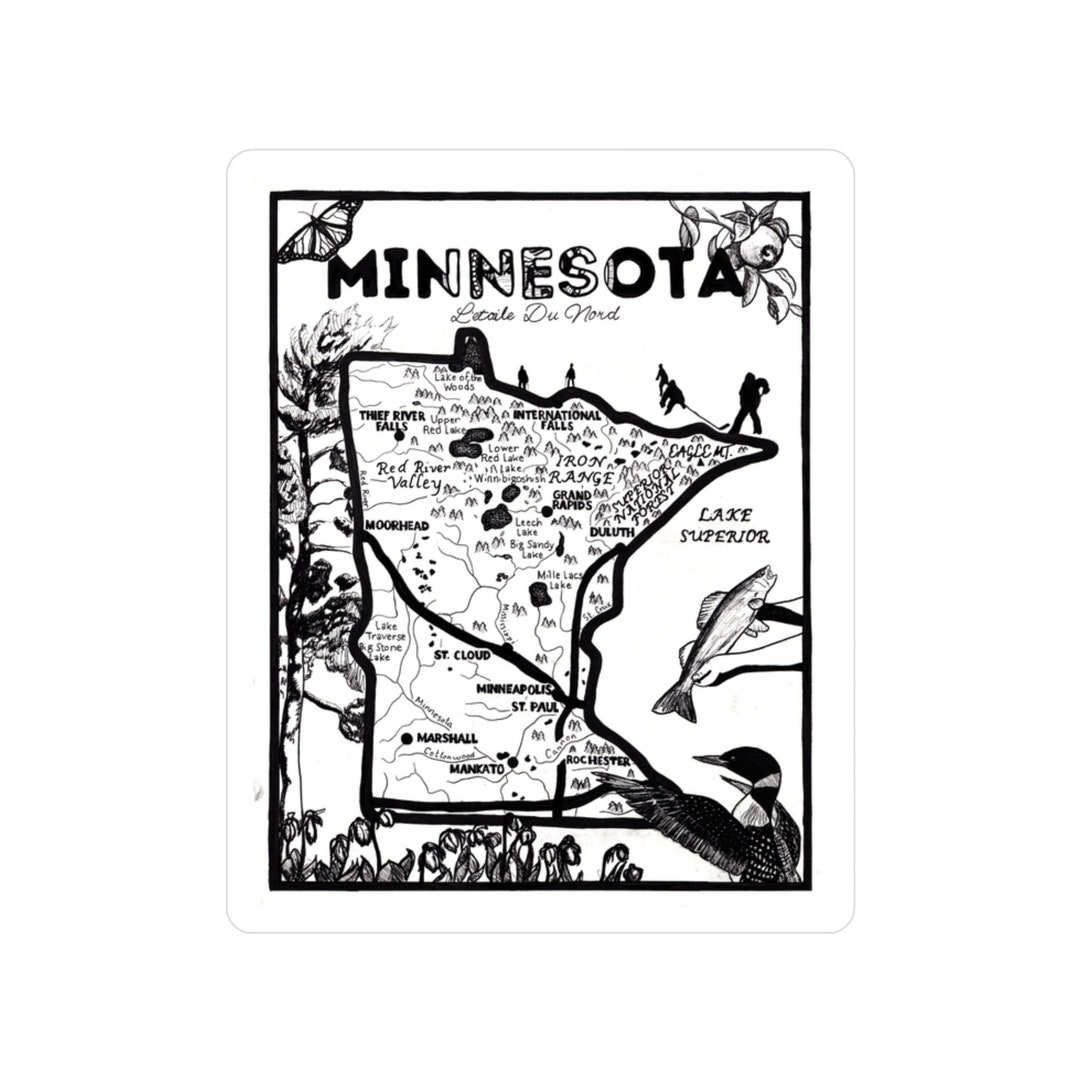 MINNESOTA STICKER of Original Map Artwork Sticker Decal - Etsy