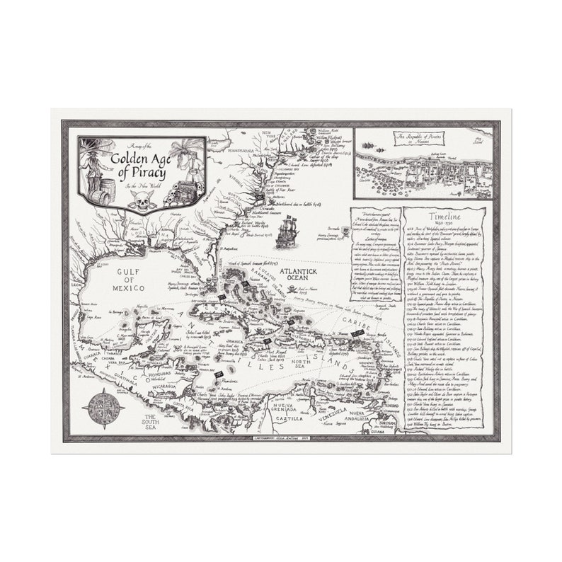 Pirates of the Caribbean Map - Hand Drawn Map of Real Pirates - Etsy