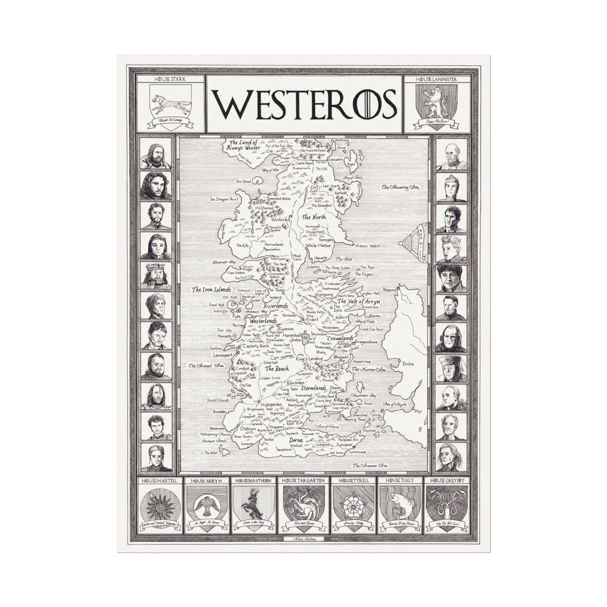 Game of Thrones Westeros Hand Drawn Map - Etsy