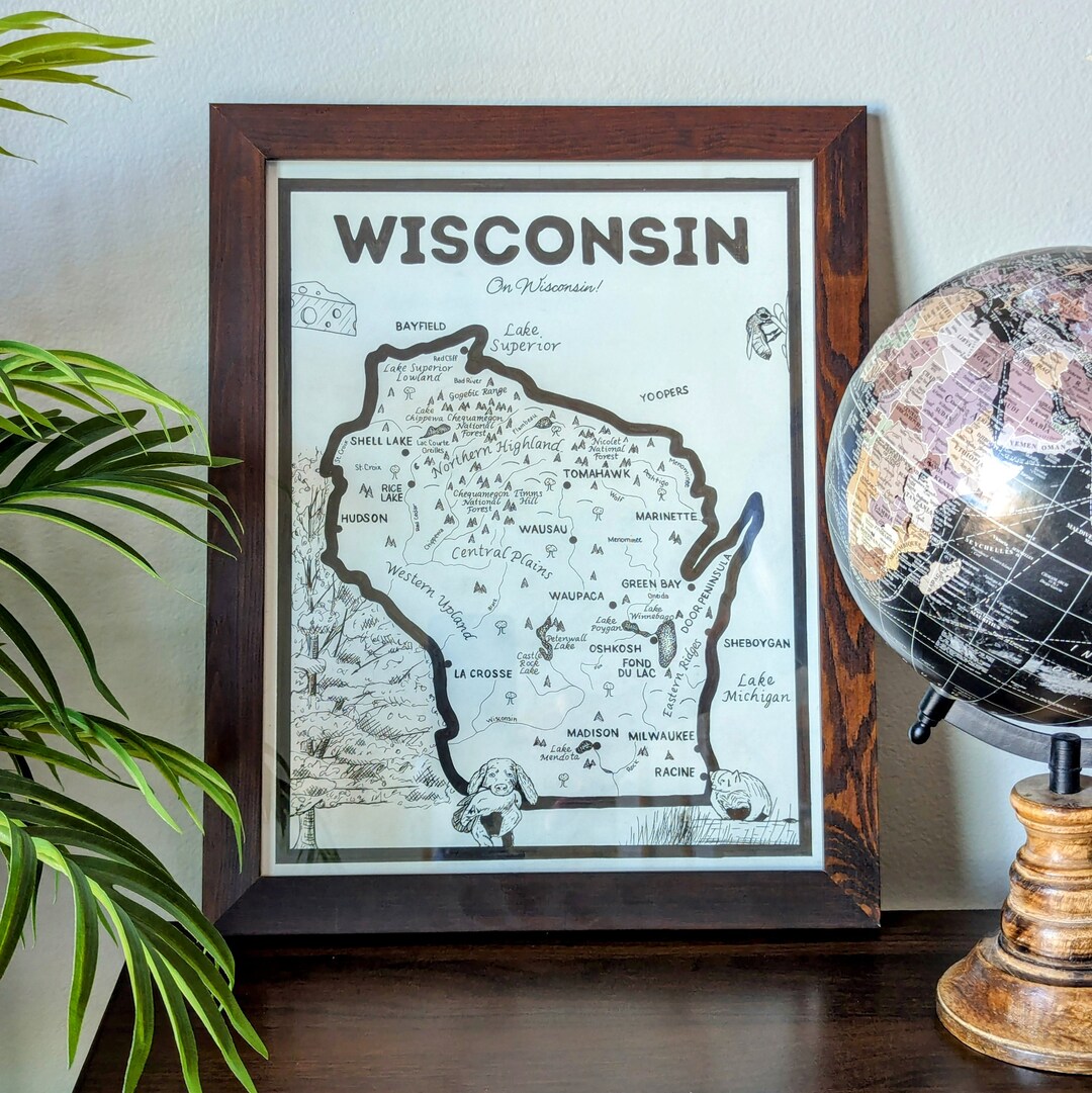 Hand-drawn Map of Wisconsin - Fine Art Print, Wall Art, Wall Decor ...