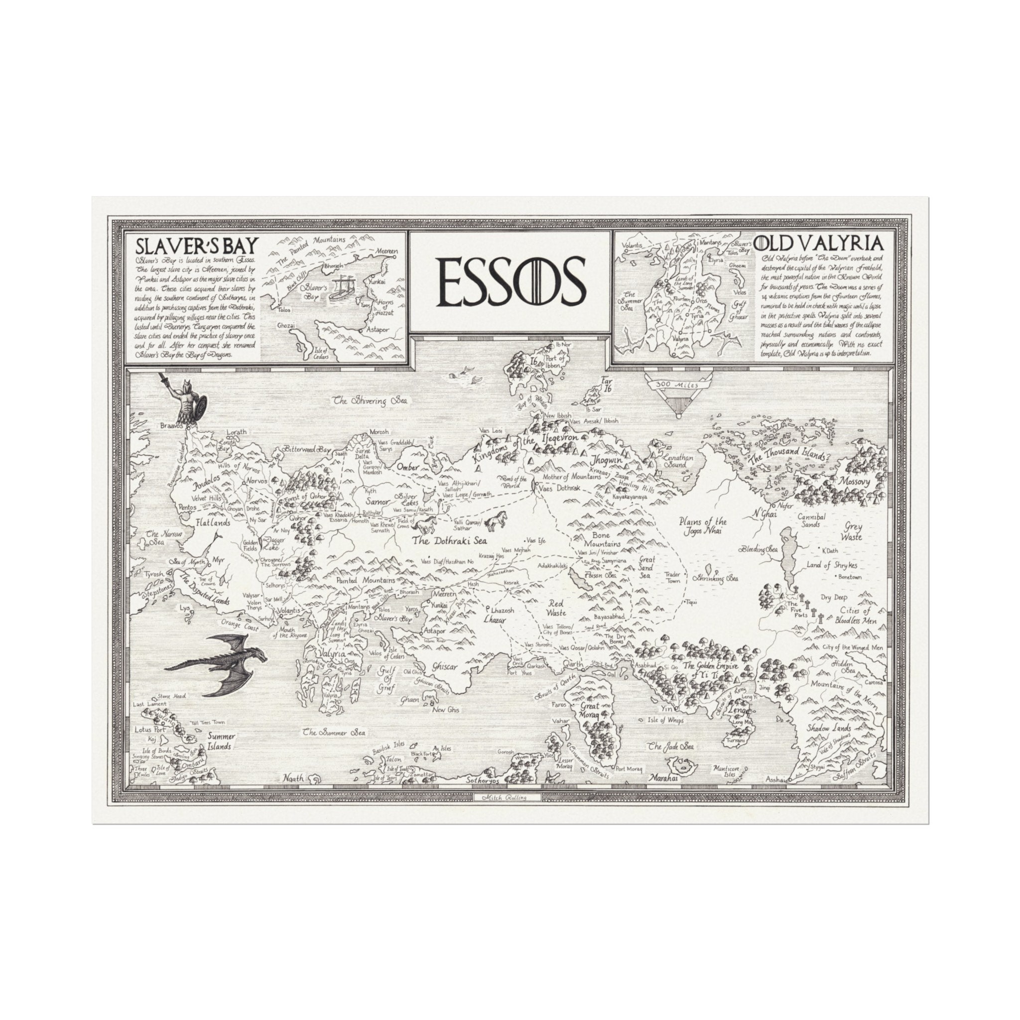 Game of Thrones Essos Hand Drawn Map - Etsy