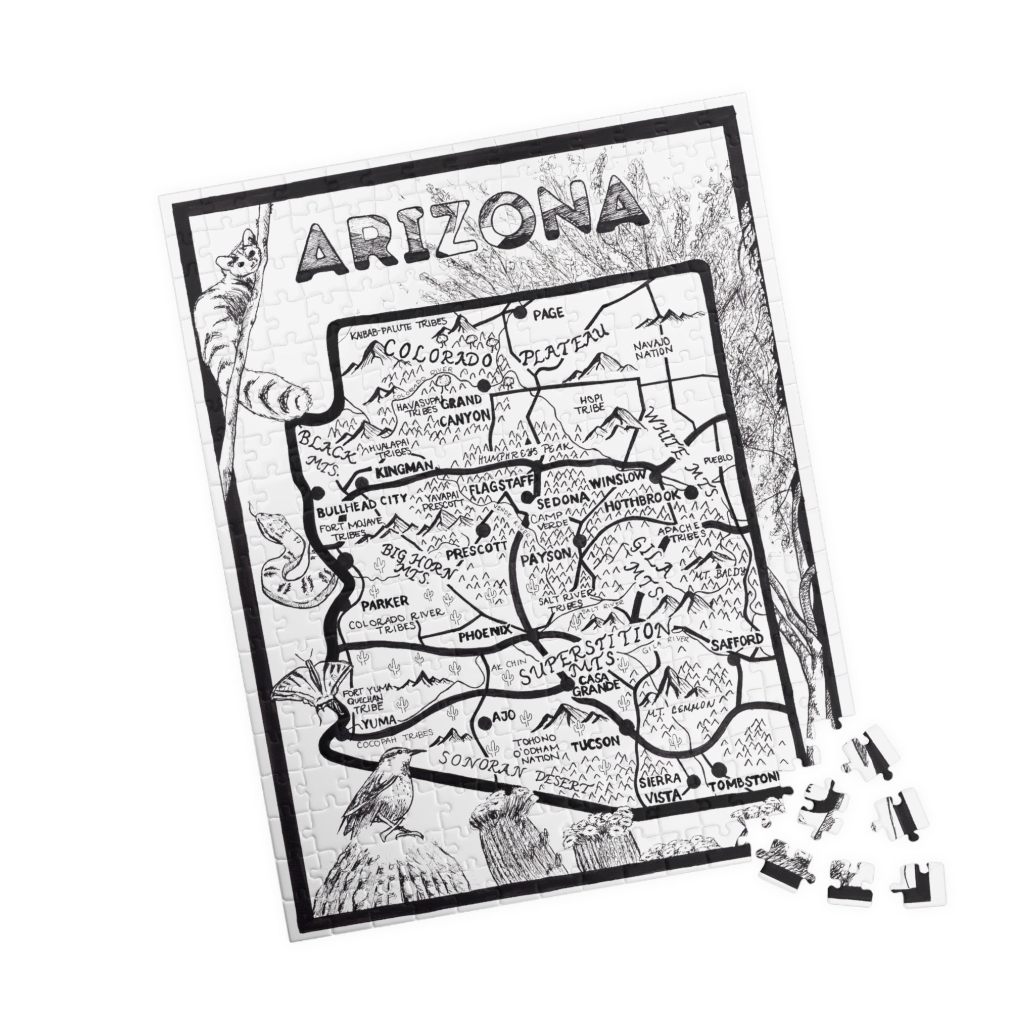 ARIZONA PUZZLE State Symbols Map of Hand-drawn Artwork Jigsaw - Etsy