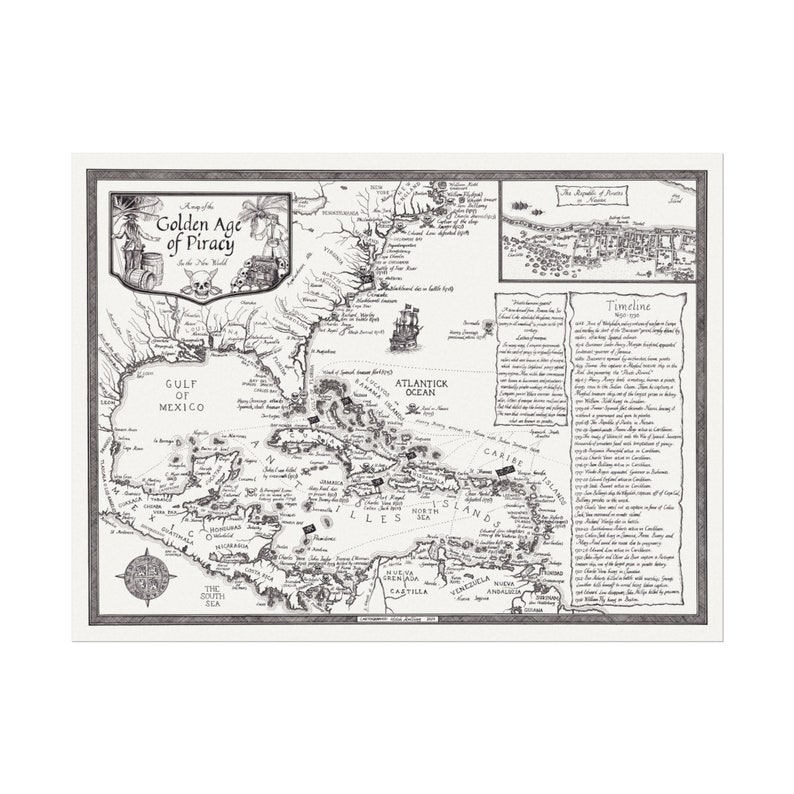 Pirates of the Caribbean Map - Hand Drawn Map of Real Pirates - Etsy
