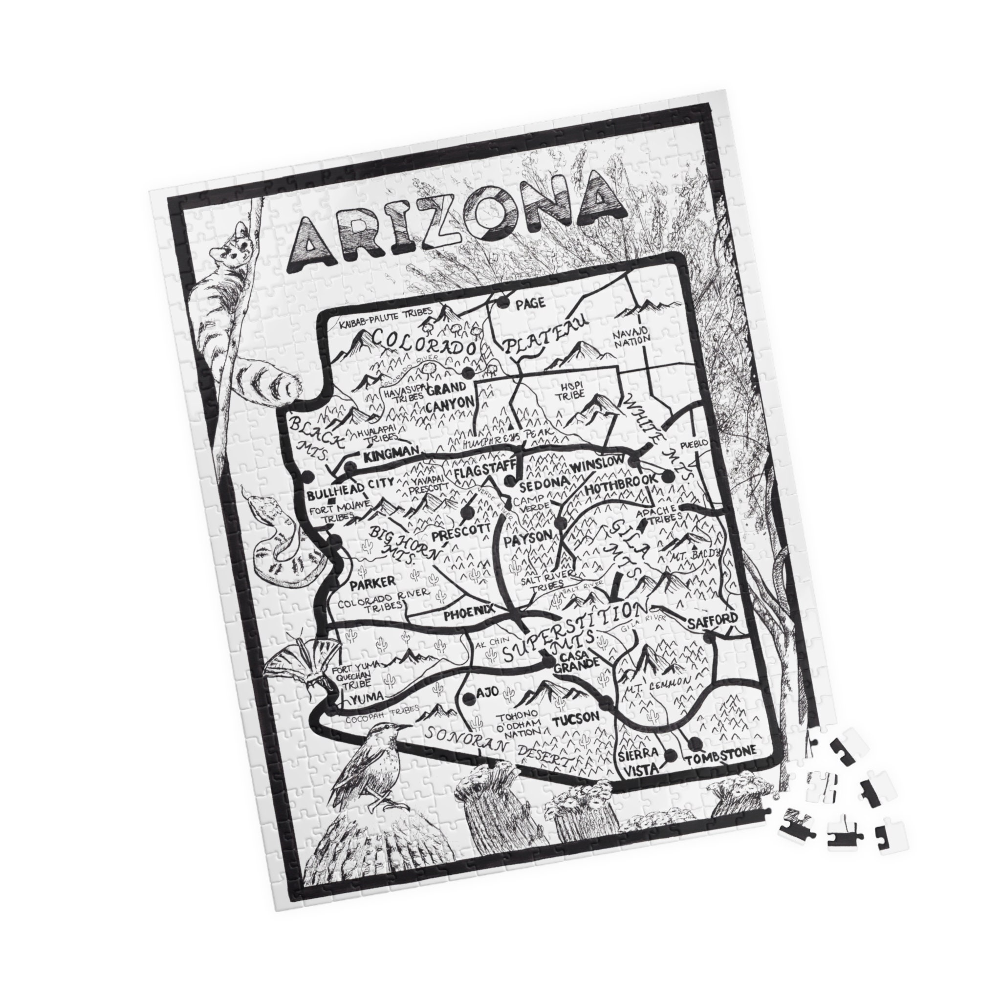 ARIZONA PUZZLE State Symbols Map of Hand-drawn Artwork Jigsaw - Etsy