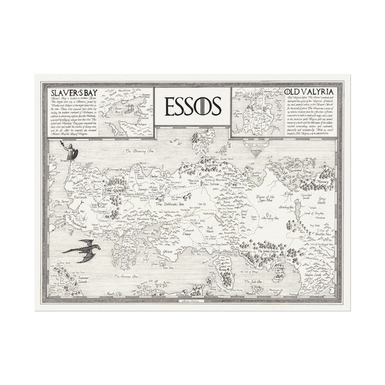 Game of Thrones Essos Hand Drawn Map - Etsy