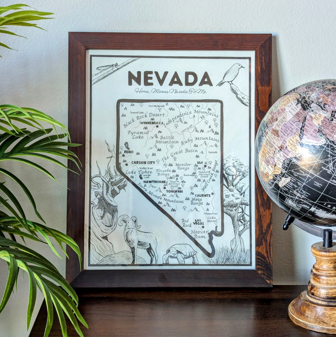Hand-drawn Map of Nevada - Fine Art Print, Wall Art, Wall Decor, Unique ...