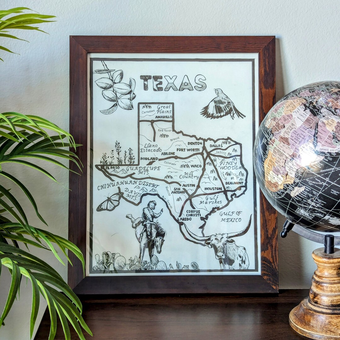 TEXAS MAP - Fine Art Print of Hand-drawn Map, Wall Art, Wall Decor ...