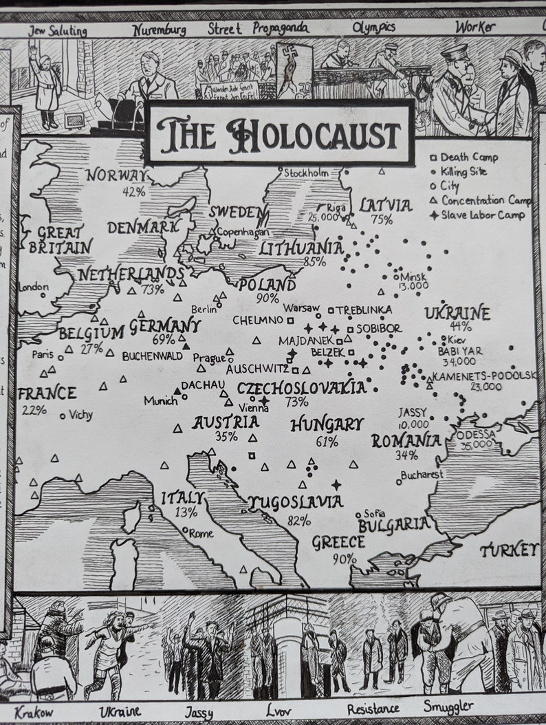 Hand-drawn Map of the Holocaust Fine Art Print, Wall Art, Wall Decor ...