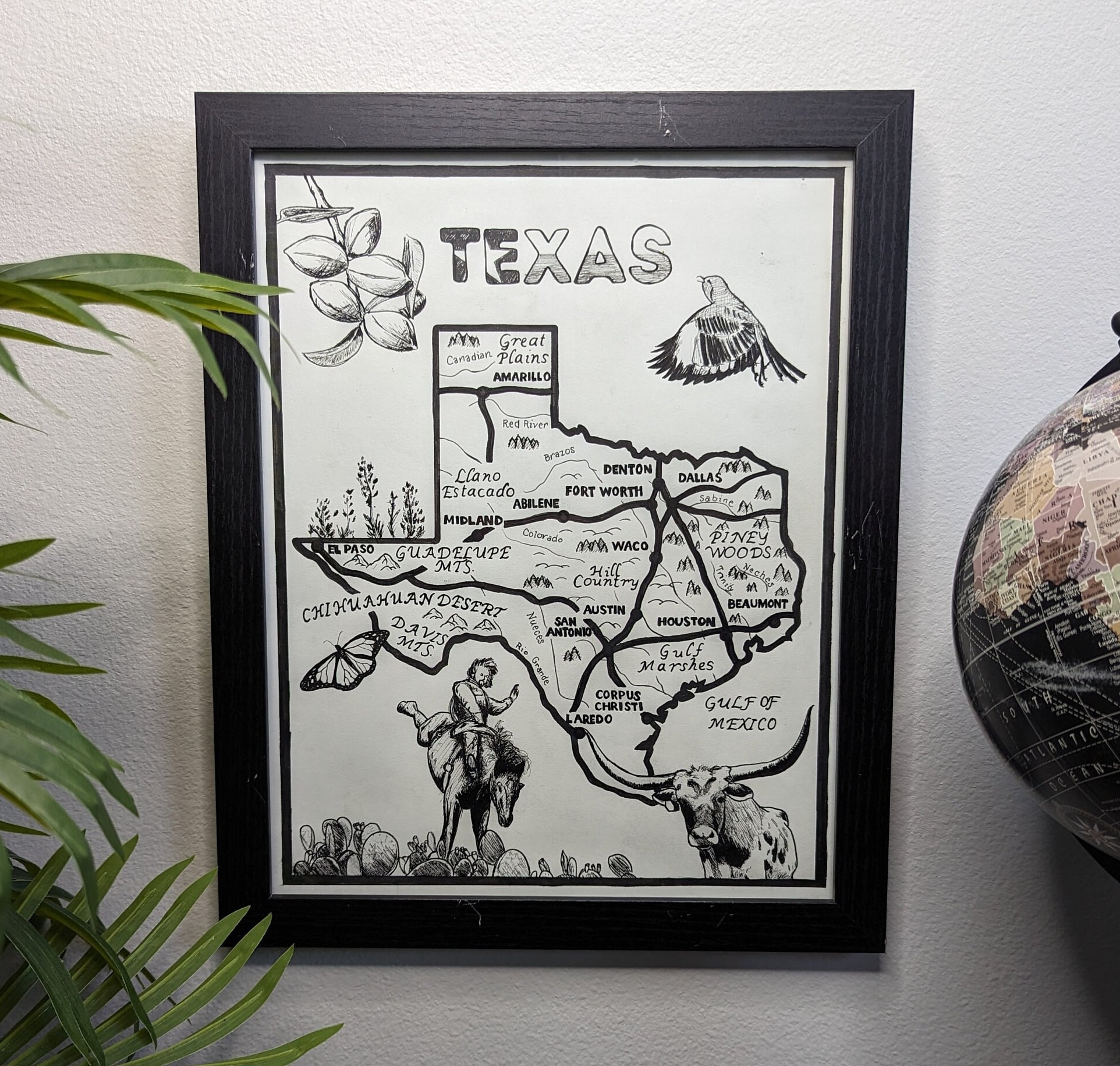 TEXAS MAP Fine Art Print of Hand-drawn Map, Wall Art, Wall Decor ...