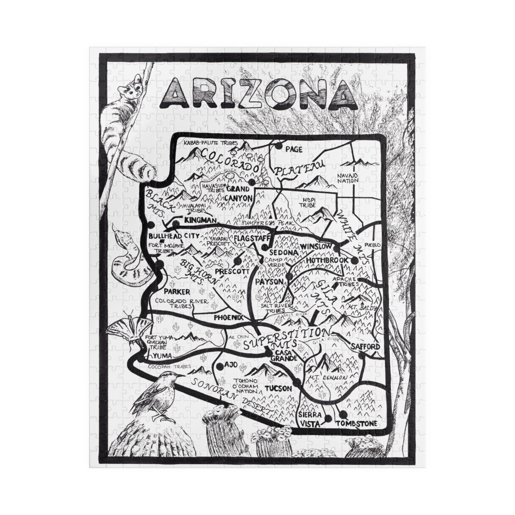 ARIZONA PUZZLE State Symbols Map of Hand-drawn Artwork Jigsaw - Etsy