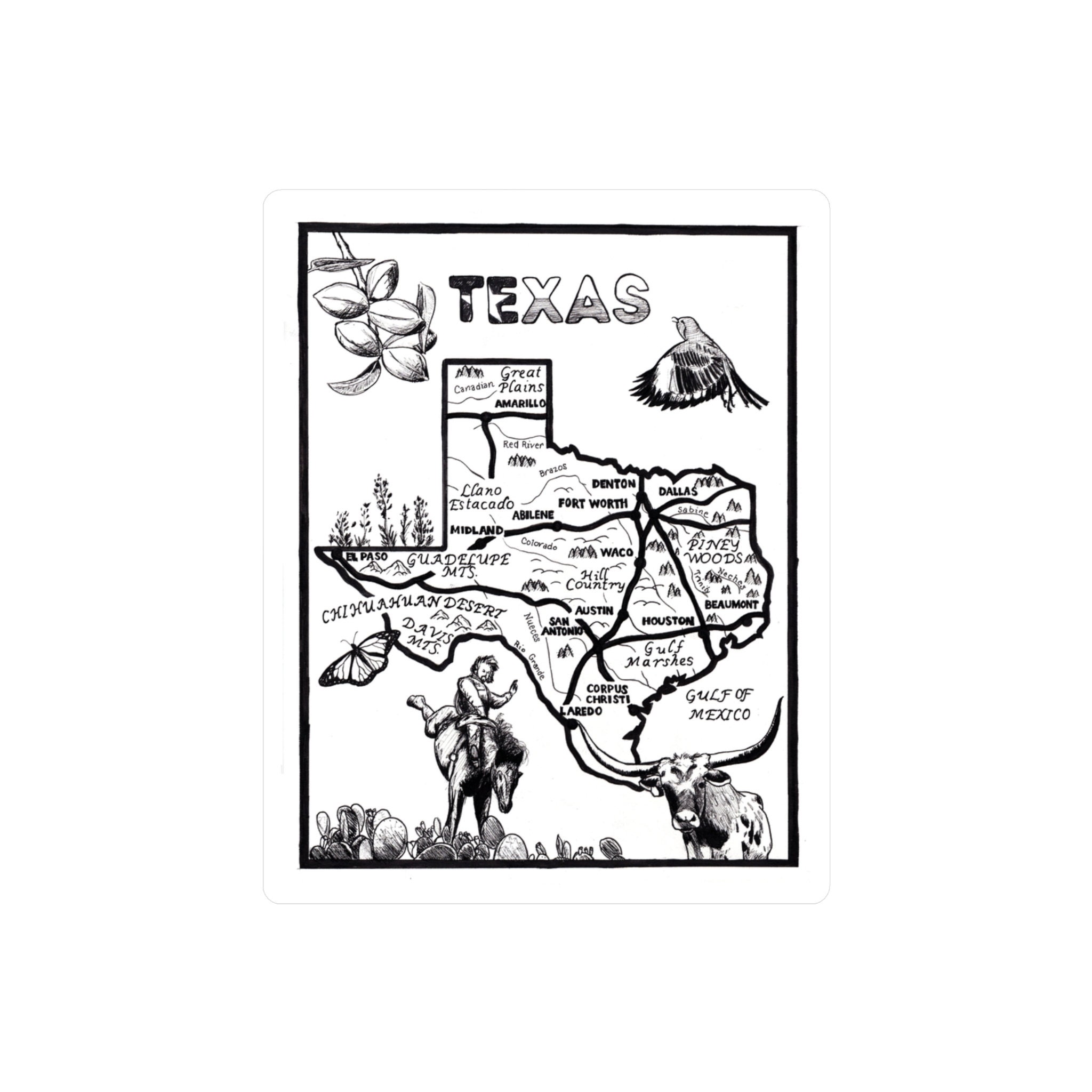 TEXAS State Sticker Decal Texas Vinyl Stickers Texas Art Sticker Laptop ...