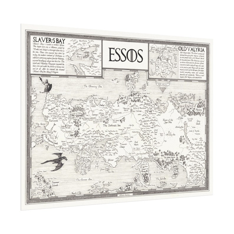 Game of Thrones Essos Hand Drawn Map - Etsy