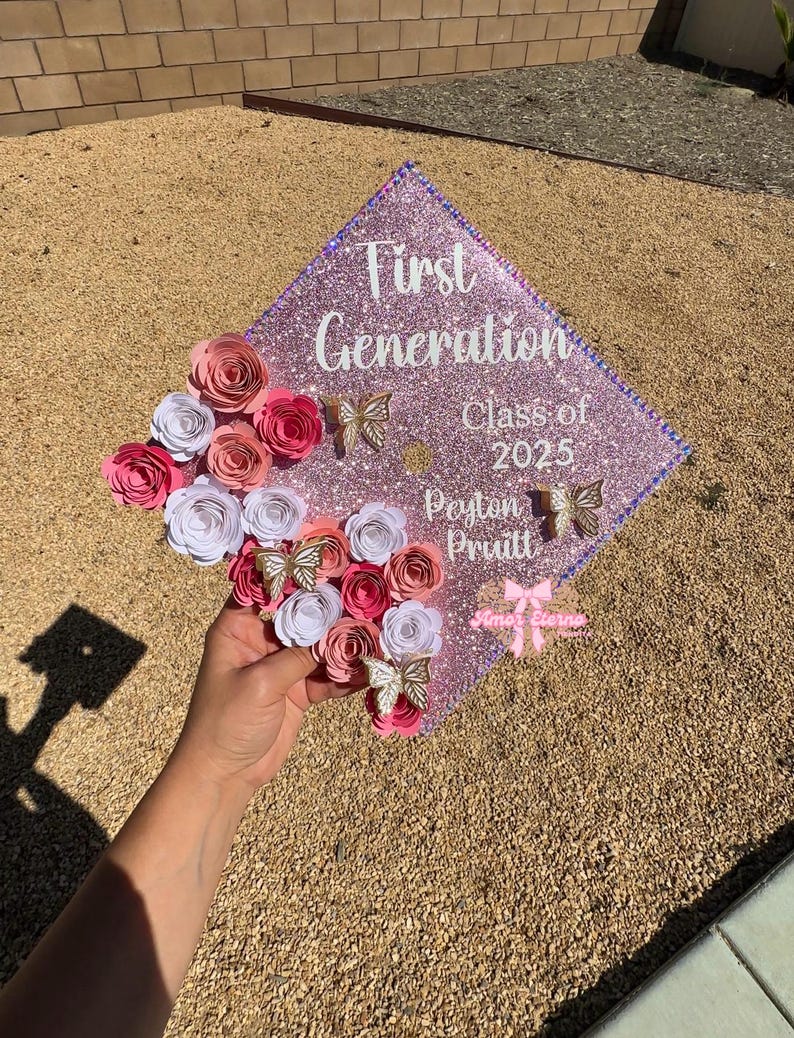 First Generation Grad Cap Topper: Pink Glitter, Custom Quote - Etsy