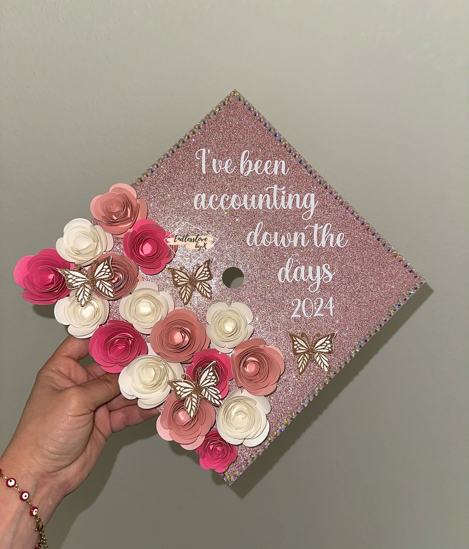 Pink Glitter Graduation Cap Topper With Handmade Paper Flowers - Etsy