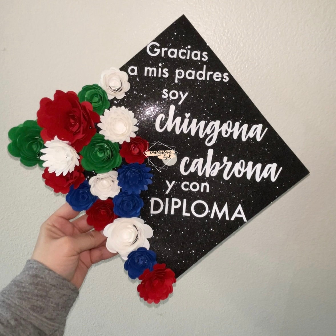 Mexican American Graduation Cap Topper Mexico USA Flag Colors Chingona ...