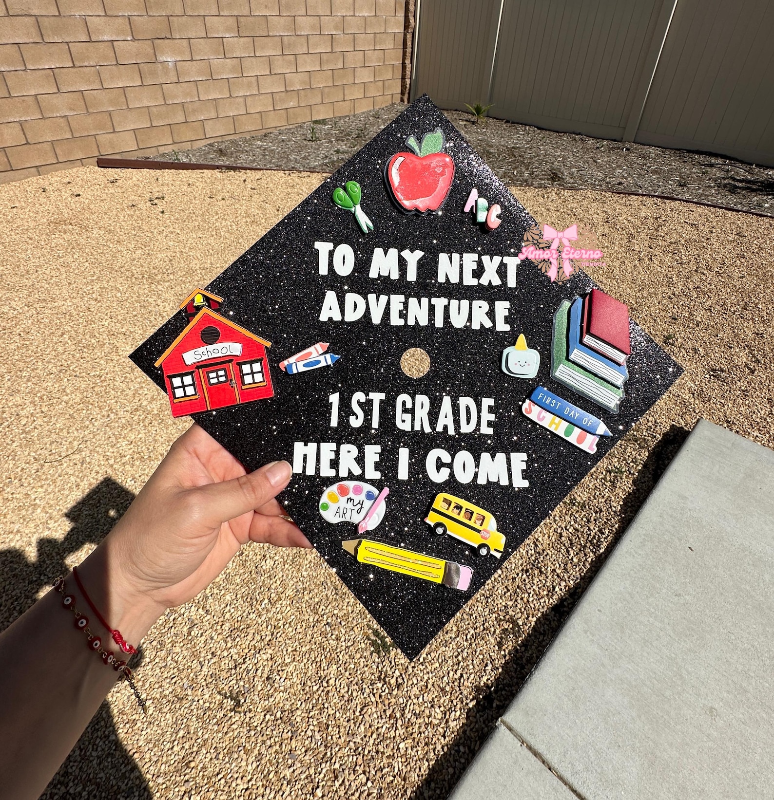 1st Grade Graduation Cap Topper, Pink Glitter, Kids Elementary School ...