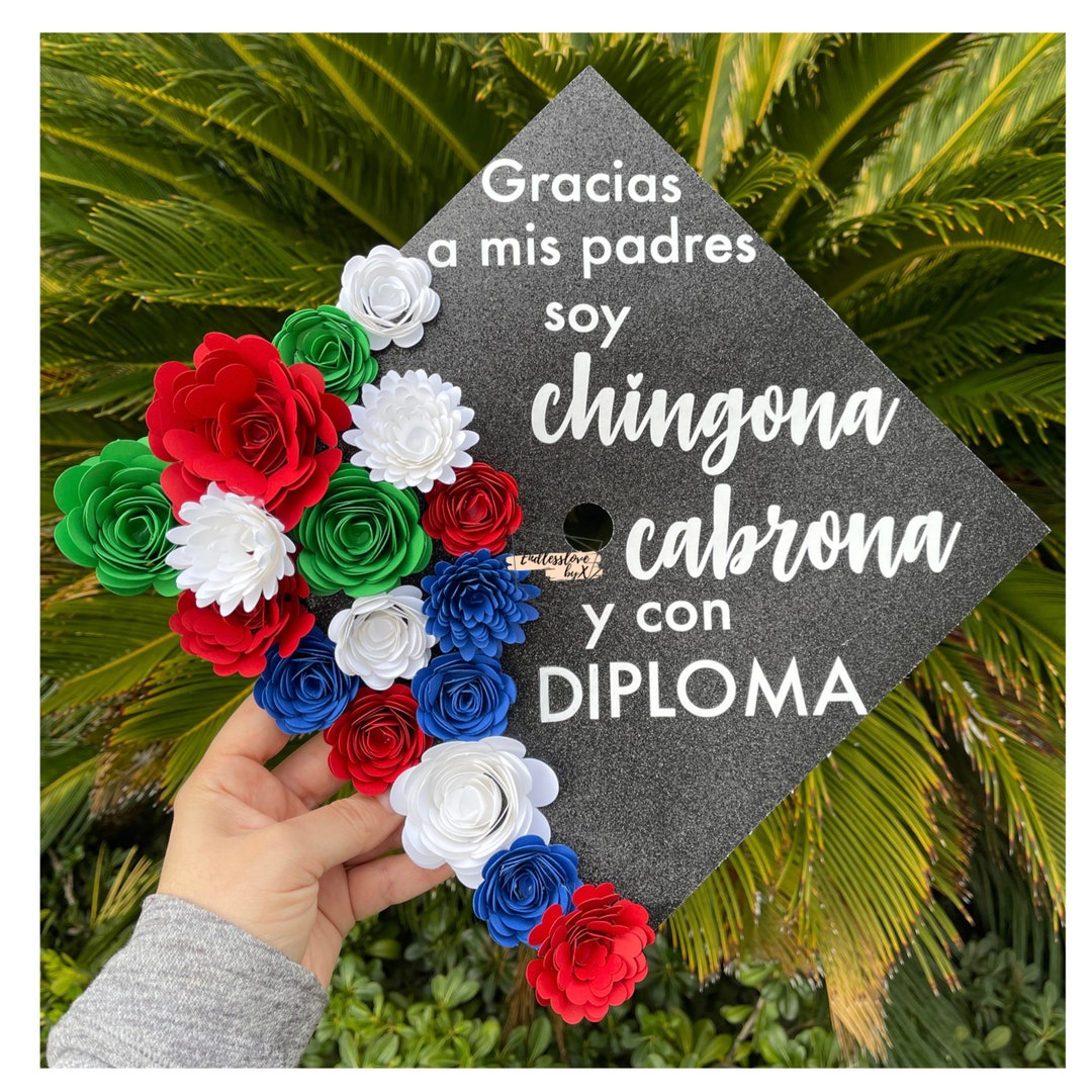 Mexican American Graduation Cap Topper Mexico USA Flag Colors Chingona ...
