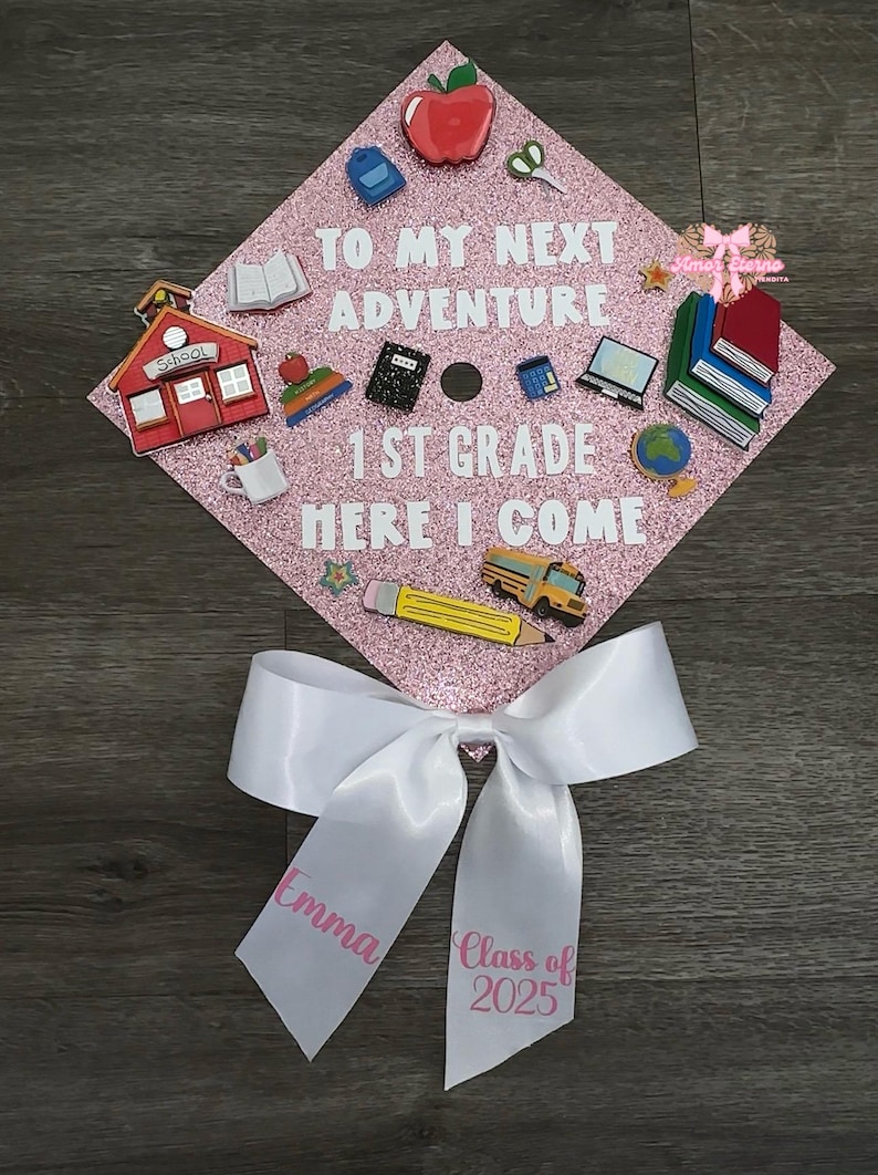 1st Grade Graduation Cap Topper, Pink Glitter, Kids Elementary School ...