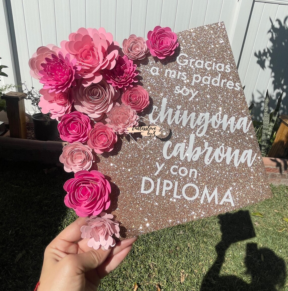 Rose Gold Chingona Cabrona Graduation Cap Topper With Flowers - Etsy