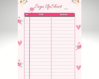 Printable Valentine's Day Party Sign up Sheet Class - Etsy