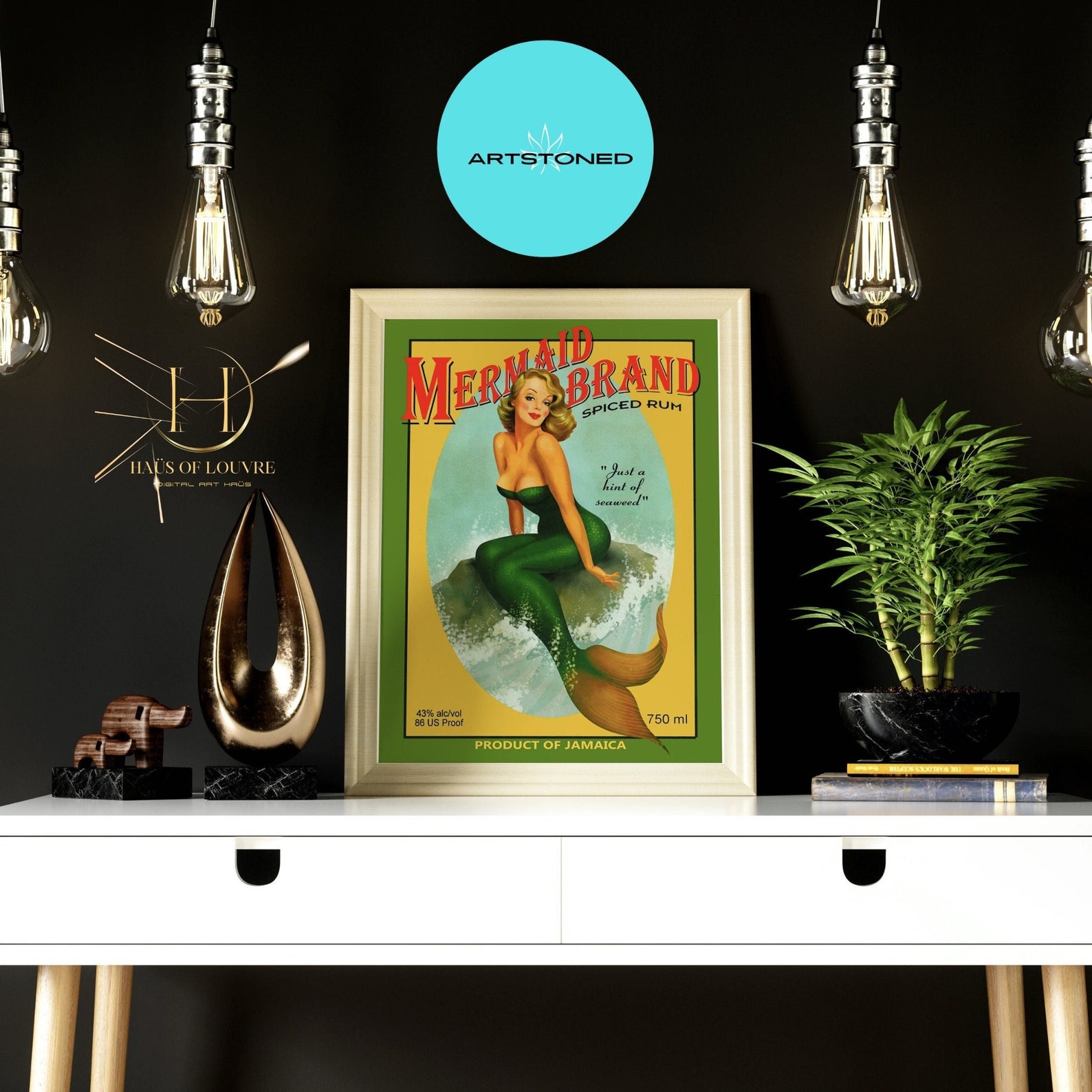 Mermaid 1940's Pin-up Girl Liquor Rum Vintage Art Vertical Poster Print ...