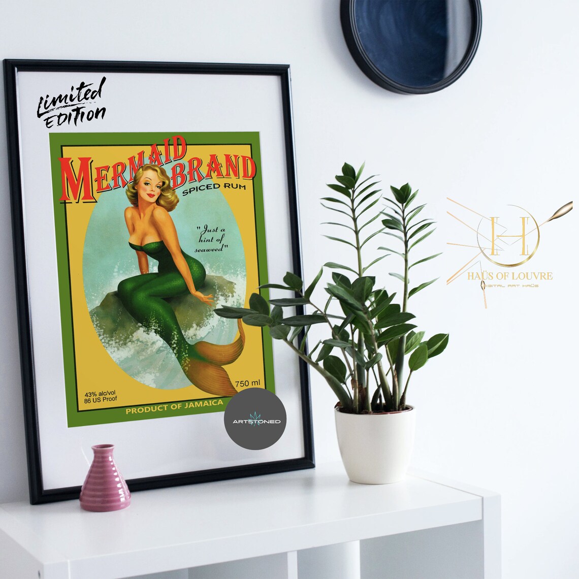 Mermaid 1940's Pin-up Girl Liquor Rum Vintage Art Vertical Poster Print ...
