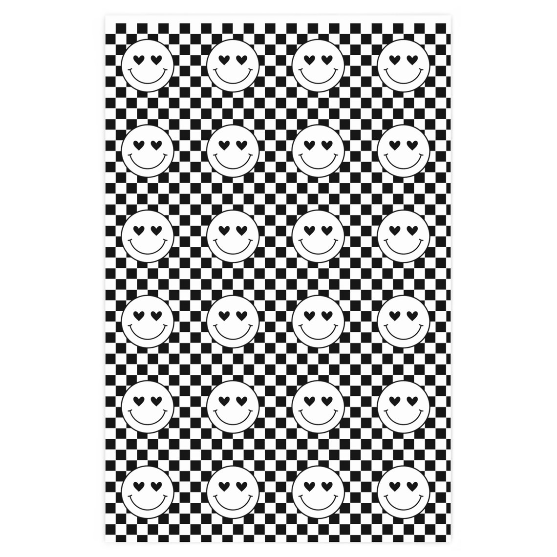 Smiley Face Checkered Wrapping Paper, Racing Gift Wrap, Cute Present ...