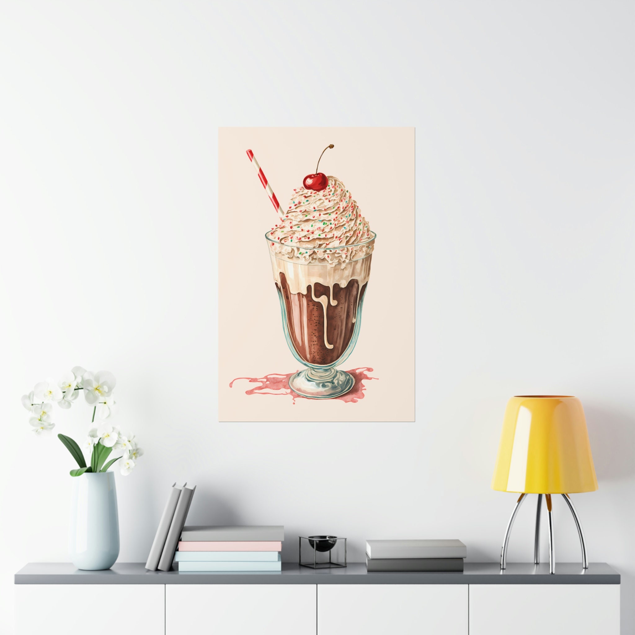 Chocolate Milkshake Watercolor Poster Retro 1950s Kitchen - Etsy
