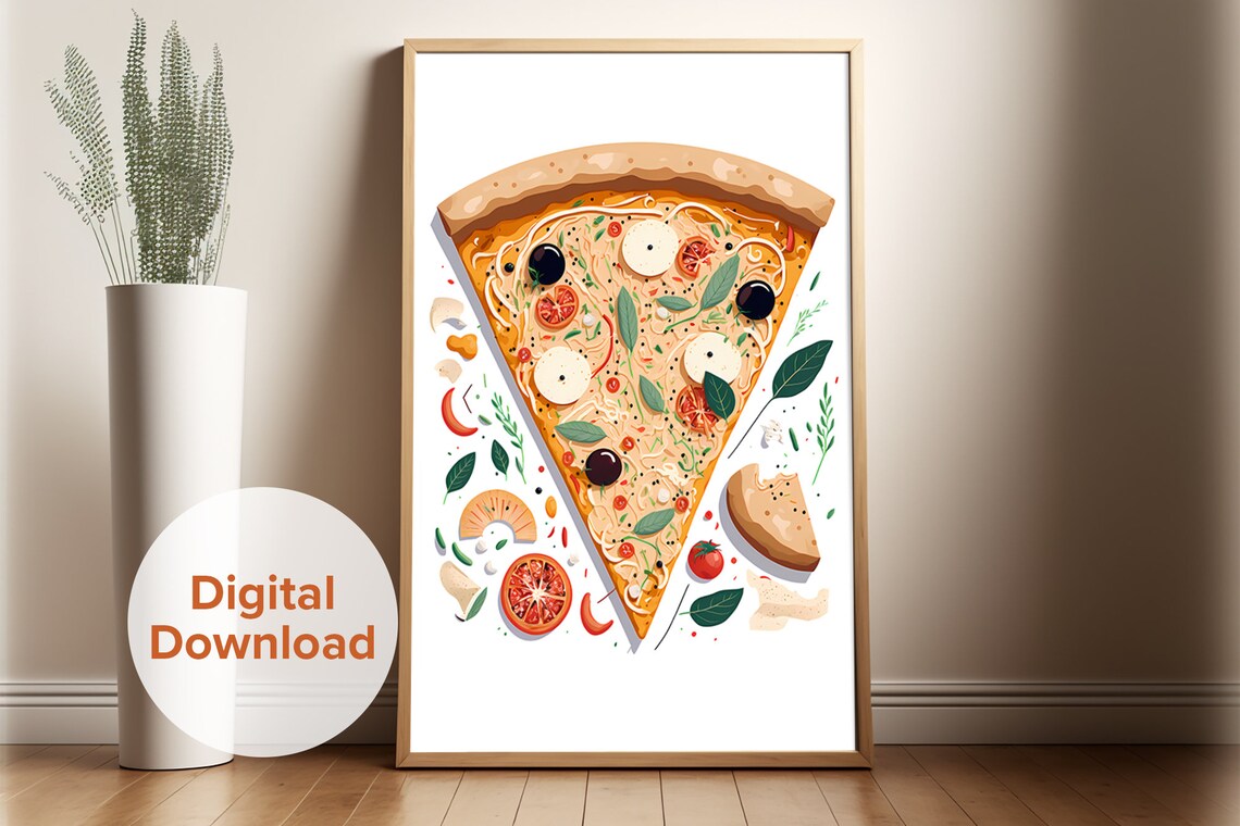 Boho Style Pizza, Digital Print Wall Art, Boho Decor, Pizza Lover Gift ...