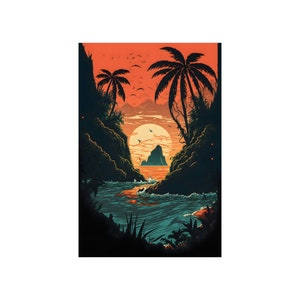 Tropical Sunset Print, Beach Landscape Poster, Palm Tree Wall Art ...
